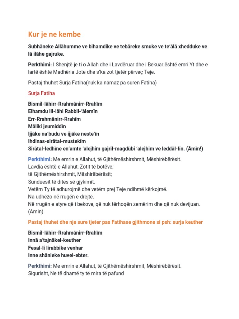 Kur Je Ne Kembe: Surja Fatiha | PDF