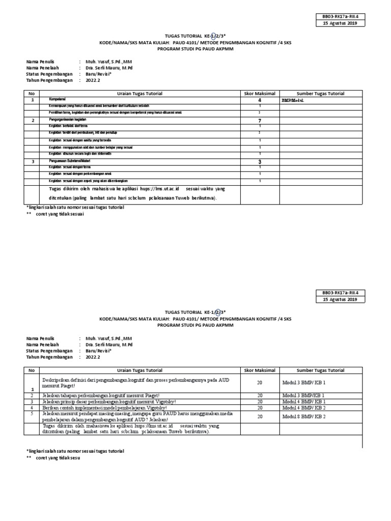 Uraian Tugas Tutorial PAUD 4101 | PDF