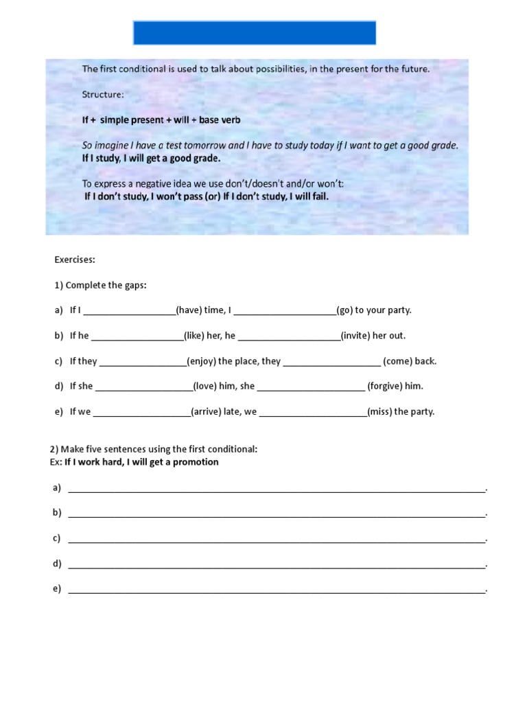 First Conditional Exercises Worksheet | PDF