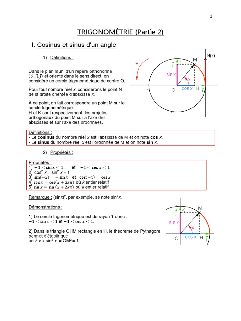 Trigocos Et Sin PDF | PDF | Fonction trigonométrique | Trigonométrie