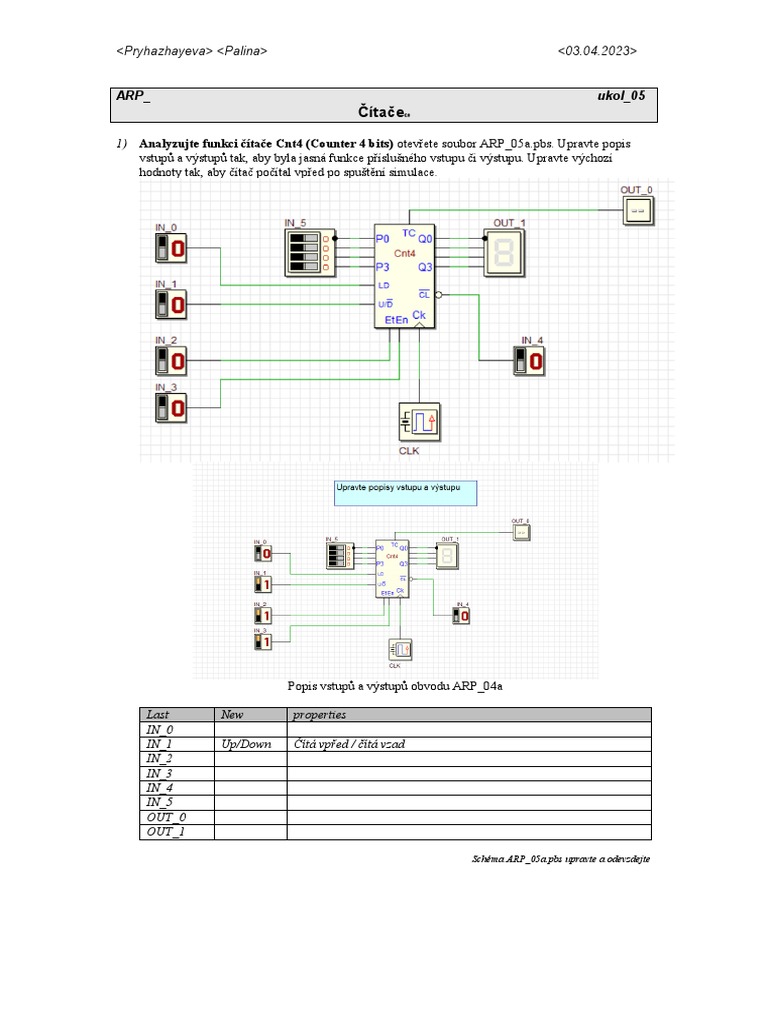 1) Analyzujte Funkci Čítače Cnt4 (Counter 4 Bits) Otevřete Soubor ARP - 05a.pbs. Upravte Popis | PDF