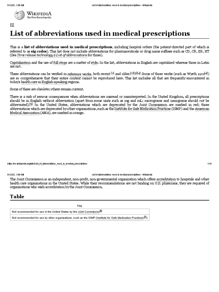 List of Abbreviations Used in Medical Prescriptions - Wikipedia | PDF ...