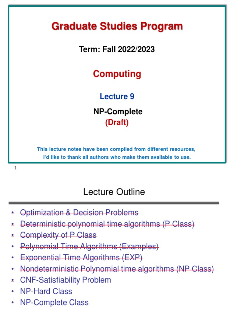 Lect 9 Np Completeness Pdf Time Complexity Computational Complexity Theory