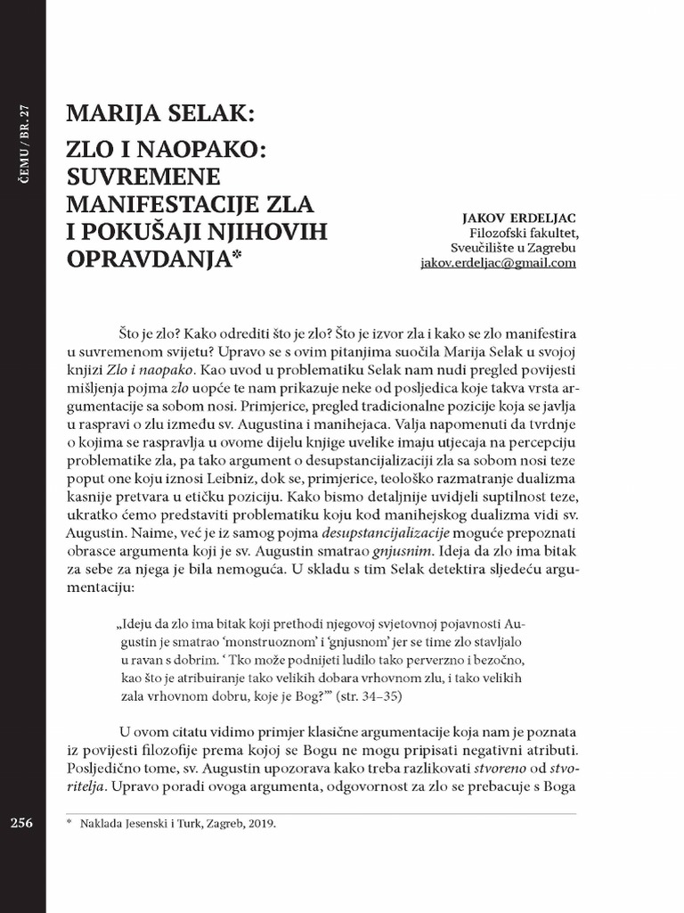 Jakov Erdeljac - Marija Selak - Zlo I Naopako - Suvremene Manifestacije Zla I Pokušaji Njihovih ...