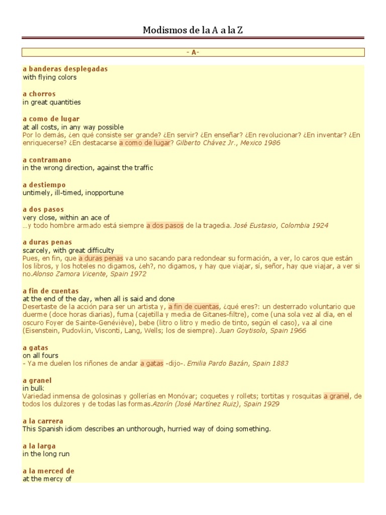Modismos en Español: Guía A-Z | PDF