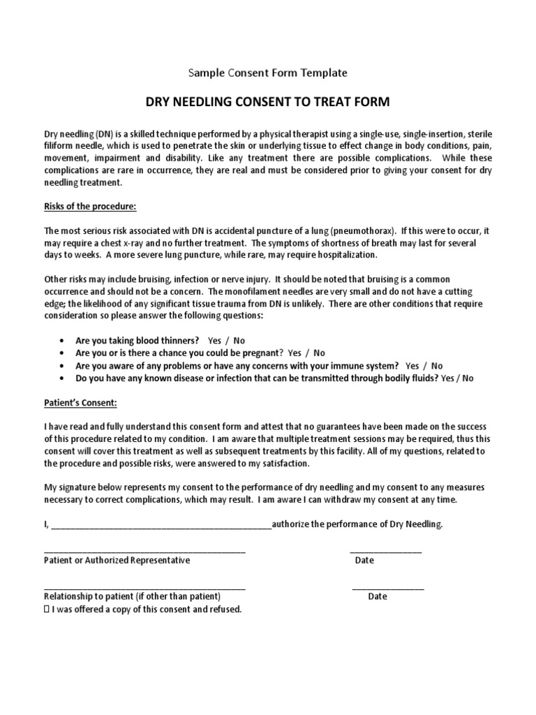 Dry Needling Sample Consent Form Template | PDF | Injury | Health Sciences