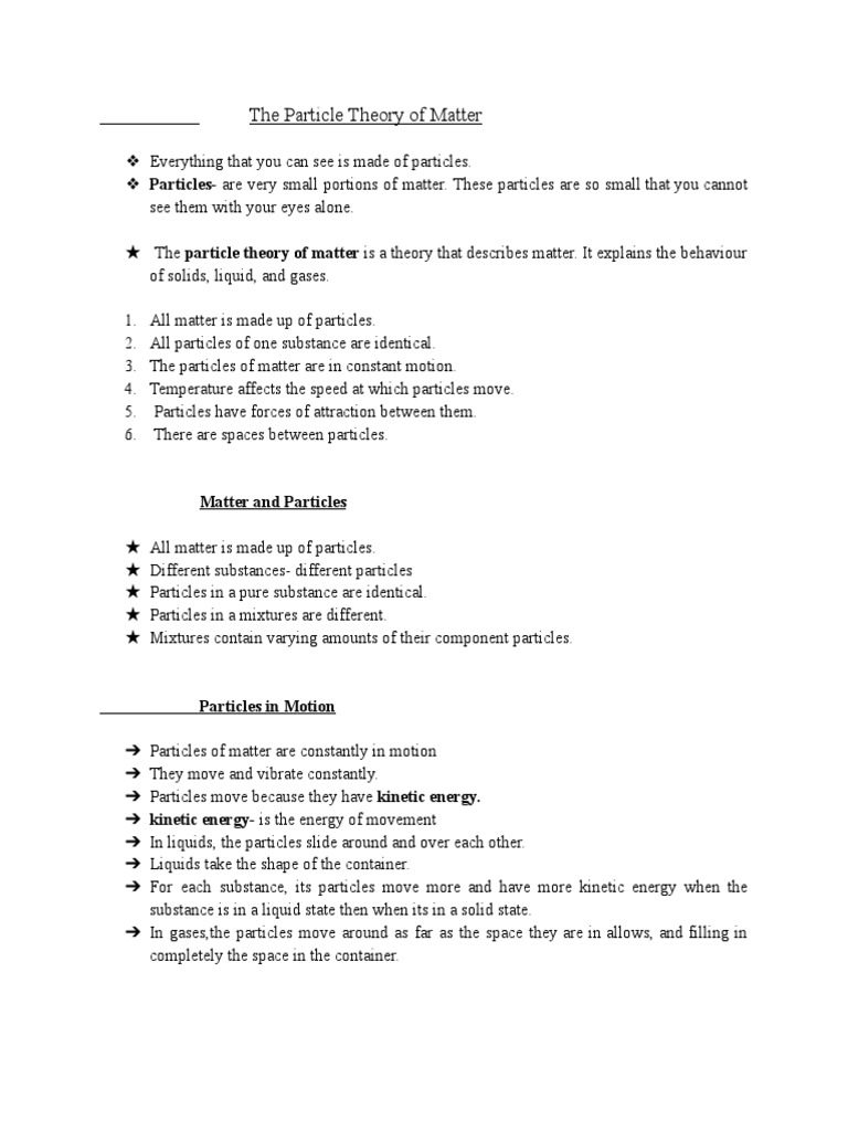 The Particle Theory of Matter Notes | PDF