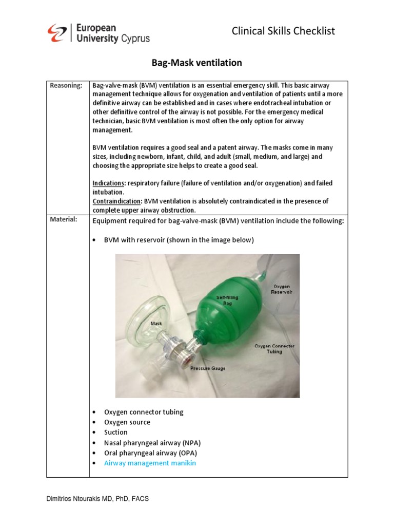 Bag-Mask Ventilation Indications & Contraindications | PDF | Breathing ...