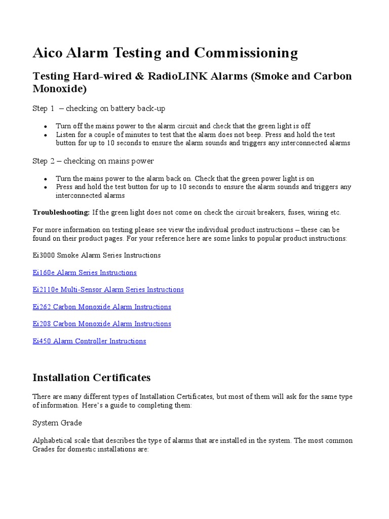Aico Alarm Testing & Certification Guide | PDF | Manufactured Goods