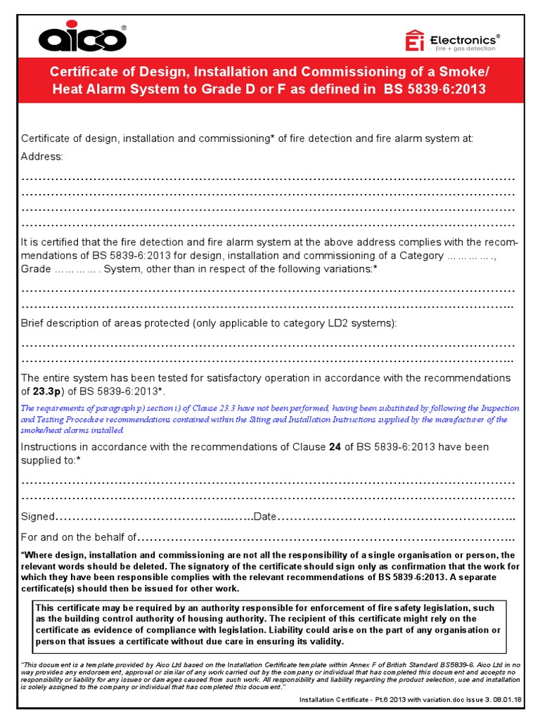 BS 5839-6 Compliance Certificate | PDF | Justice | Crime & Violence