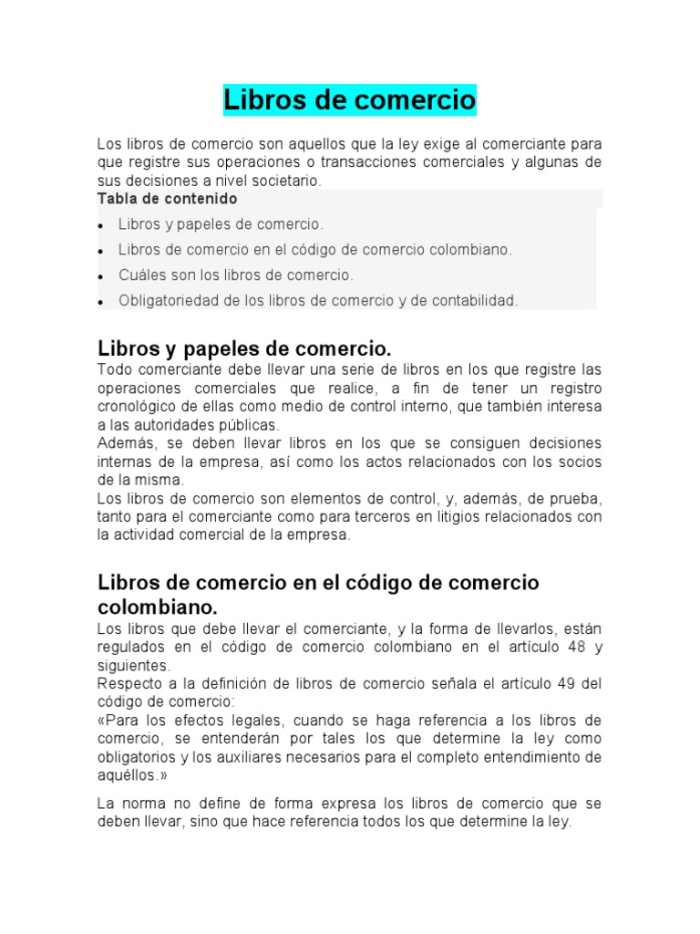 Libros de Comercio: Obligaciones y Tipos | PDF | Contabilidad | Gestión ...
