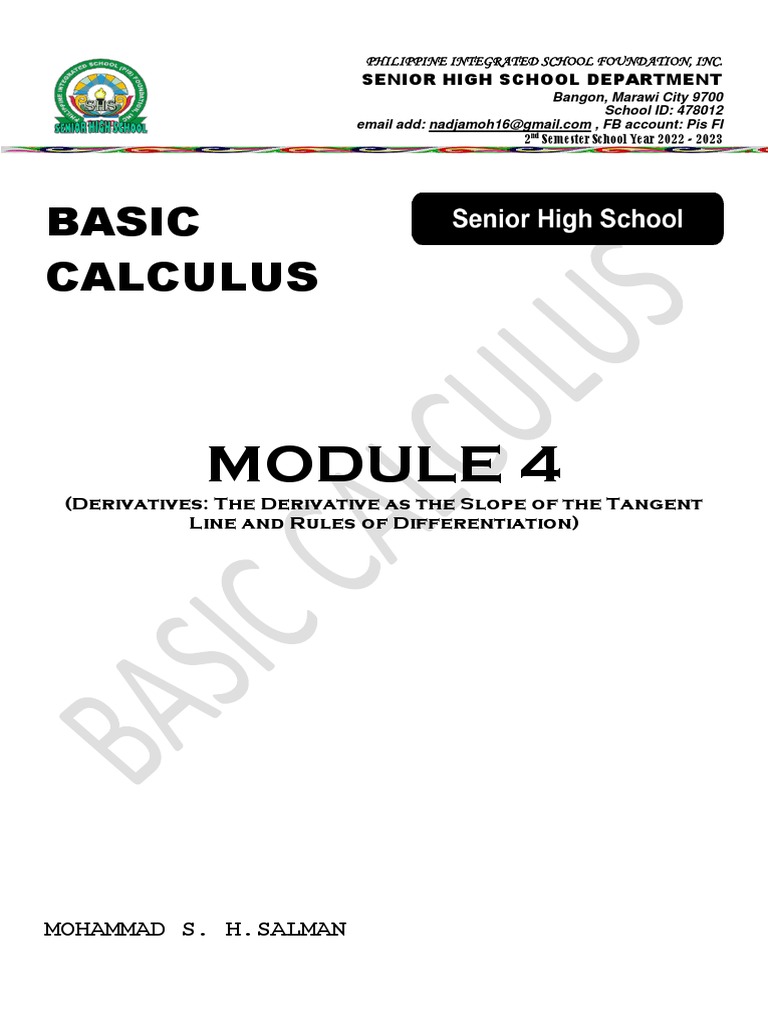 Basic Calculus Module 4 Pdf Tangent Derivative 