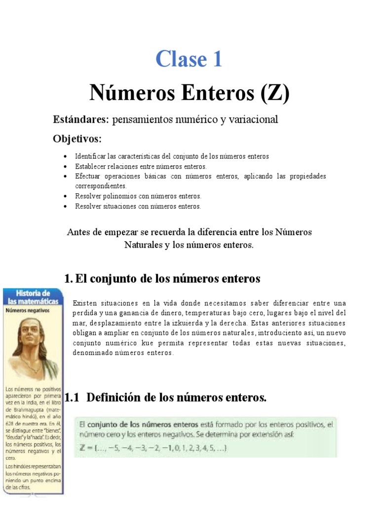 Introducción a los Números Enteros | PDF | Métodos y materiales de ...