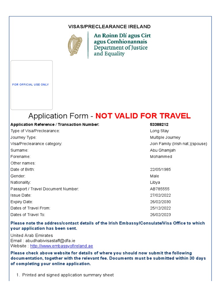 Application Form - NOT VALID FOR TRAVEL PDF | PDF | Travel Visa ...