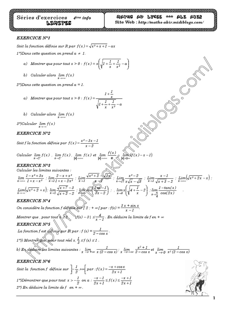 Série D'exercices - Math - Limités - Bac Info | PDF | Mathématiques ...