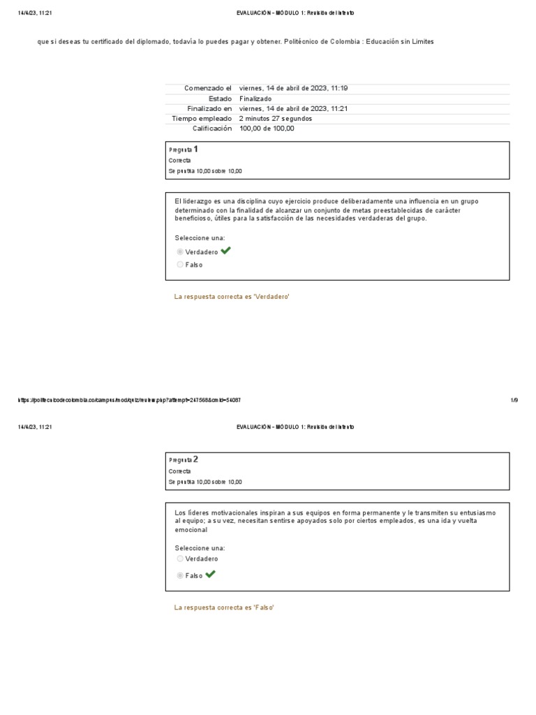 EVALUACIÓN - MÓDULO 1 - Sema 1 de Curso Sobre Liderazgo | PDF | Liderazgo | Cognición