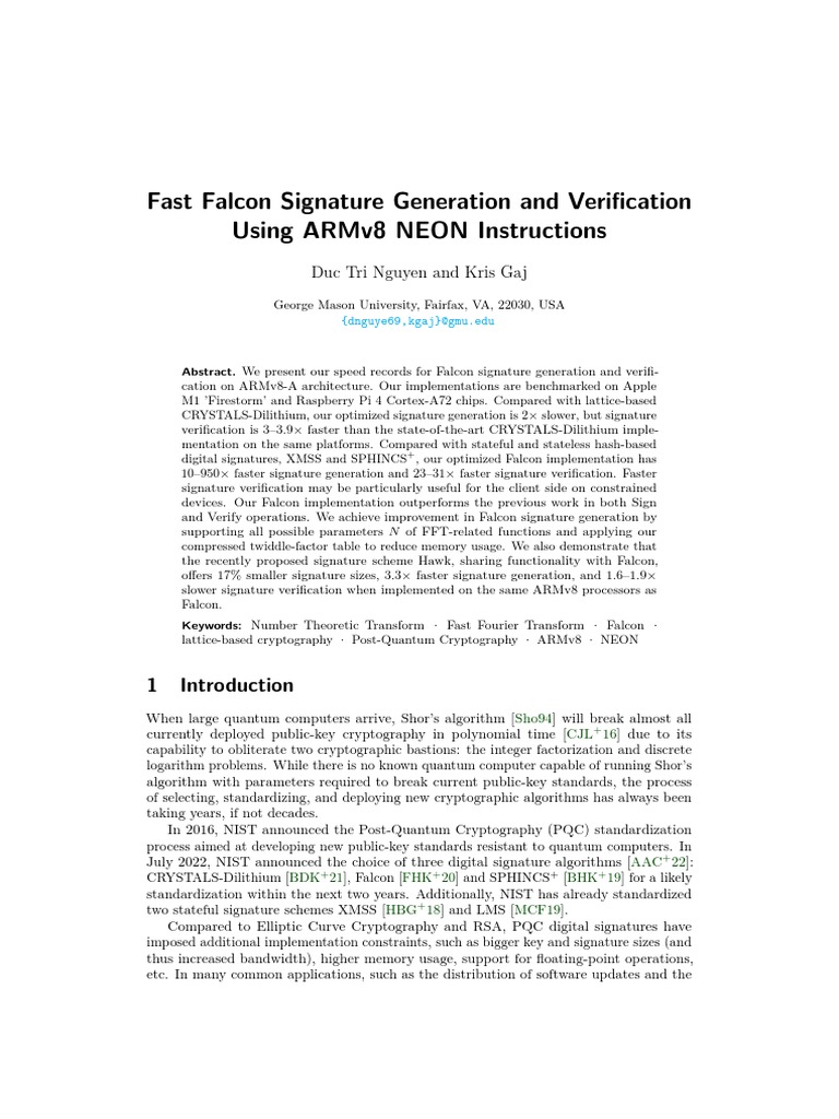 fast-falcon-signature-generation-and-verification-pqc2022 | PDF | Fast ...