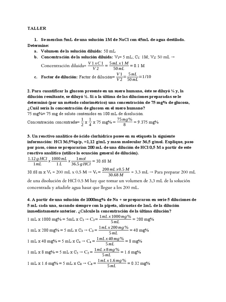Diluciones y concentraciones químicas | PDF