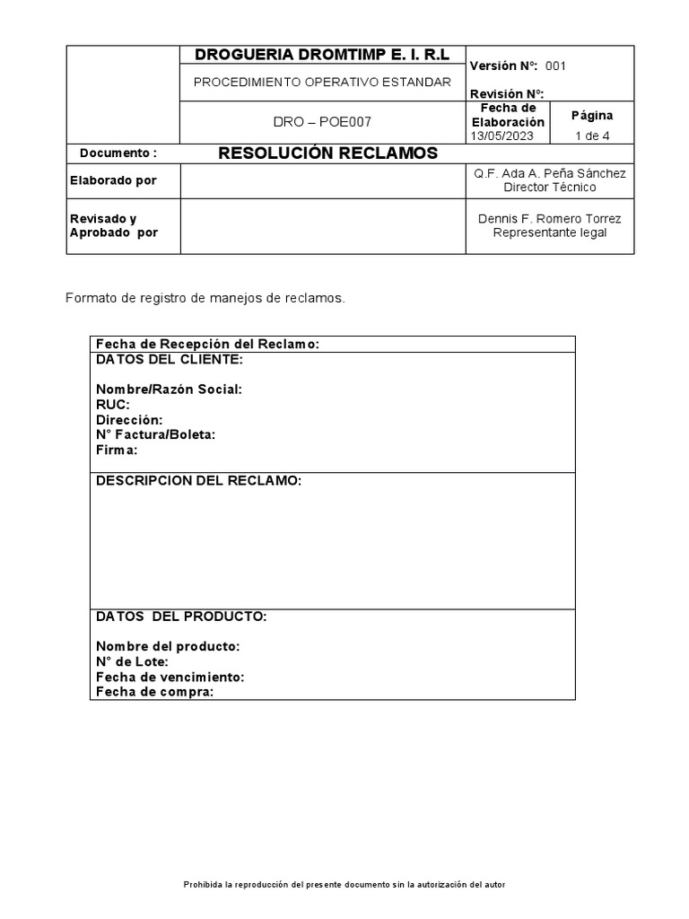 Formato Resolucion de Reclamos | PDF