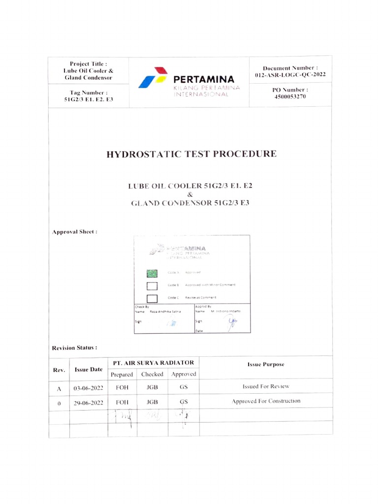 Hydrotest Procedure | Download Free PDF | Calibration | Pressure ...