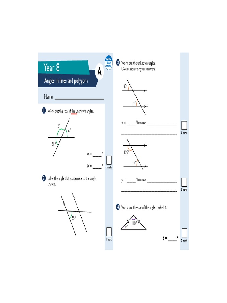 Year 8 Angles in Lines and Polygons | PDF | Elementary Geometry | Polytopes