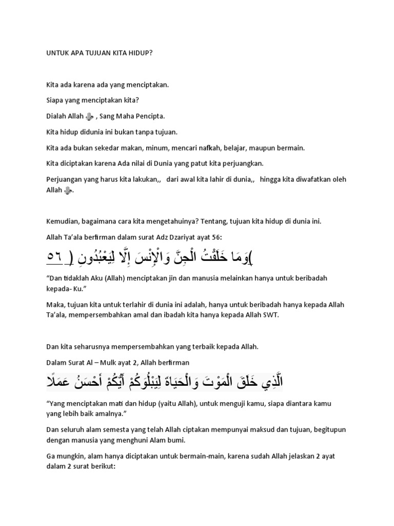 Kultum - Untuk Apa Tujuan Kita Hidup | PDF | Agama & Spiritualitas