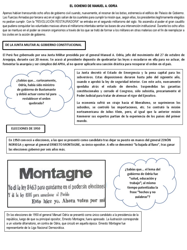 El ochenio de Manuel A. Odría: un gobierno militar que priorizó el ...