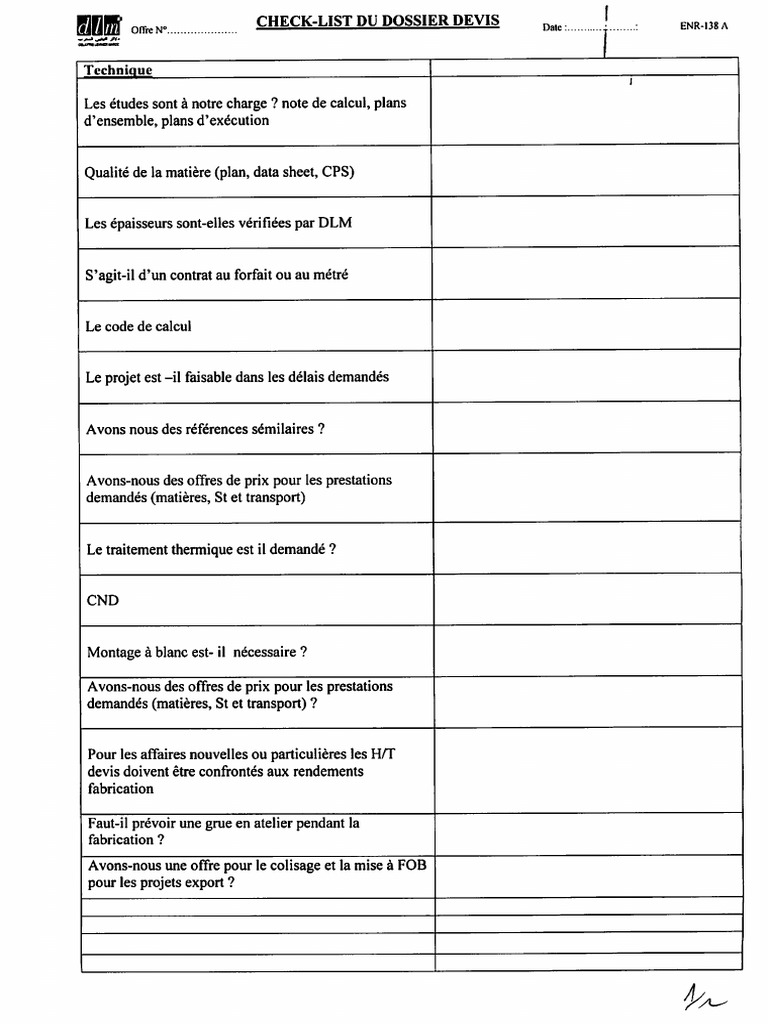 Check-list Du Dossier Devis | PDF