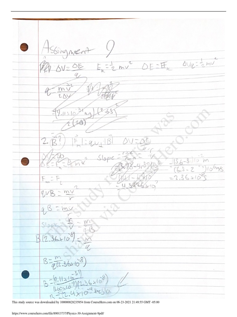 Physics 30 Assignment 9 PDF | PDF