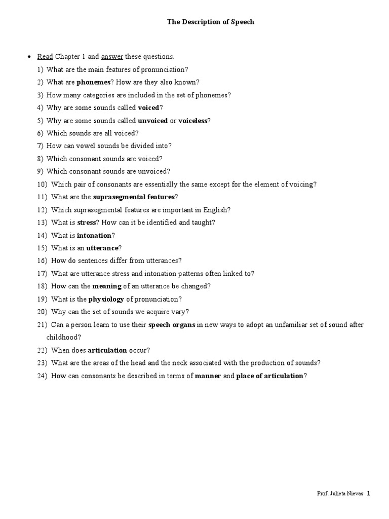 The Description of Speech. Questionnaire | PDF | Consonant | Phonetics