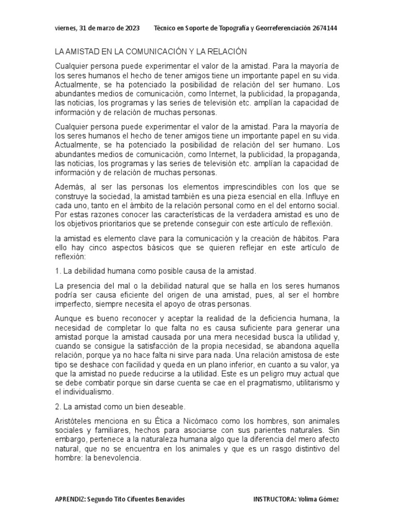 Informe Sobre La Amistad | PDF | Virtud | Felicidad