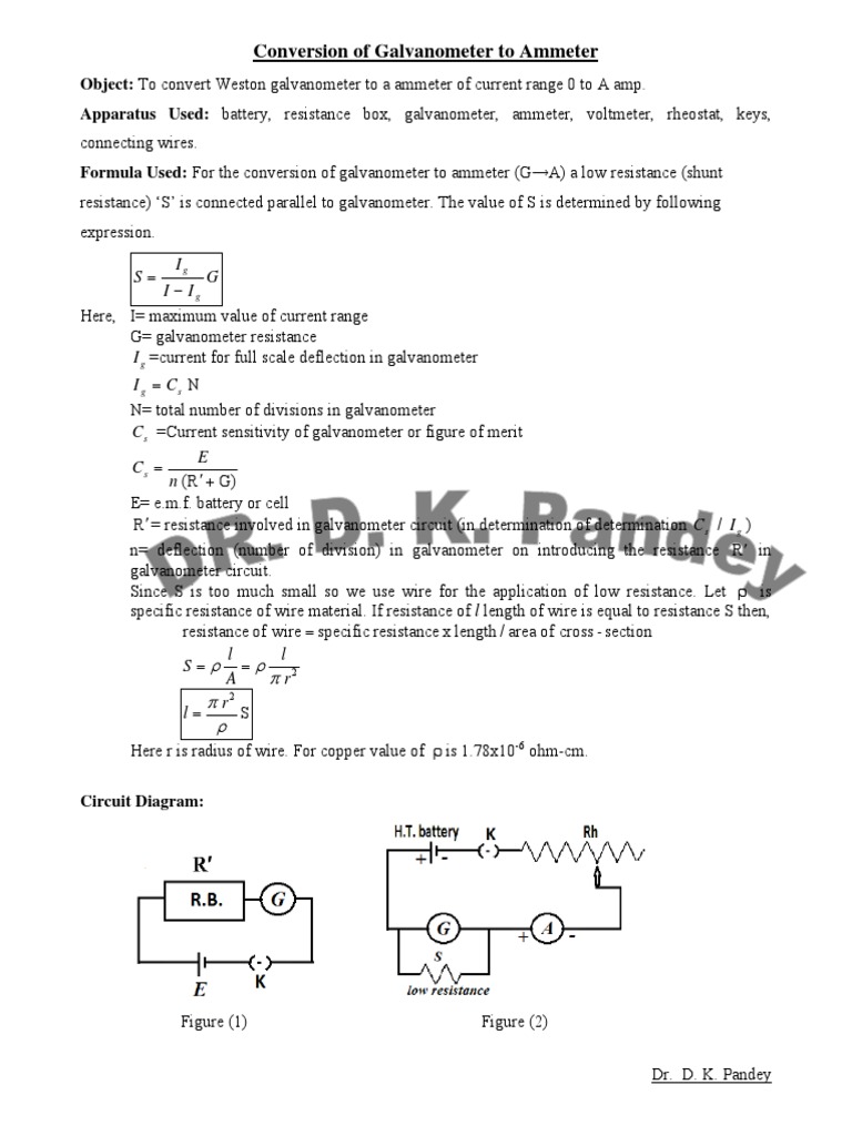 Galvanometer to Ammeter Conversion Guide | PDF | Electrical Resistance ...