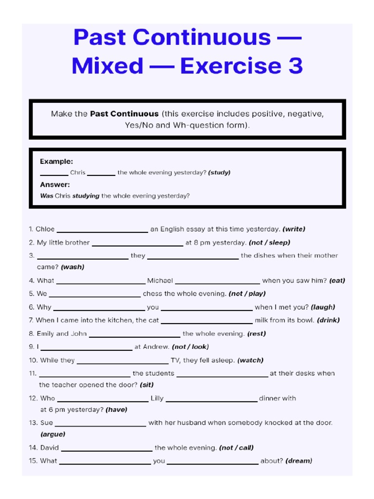 Past Progressive Worksheet 3 PDF | PDF