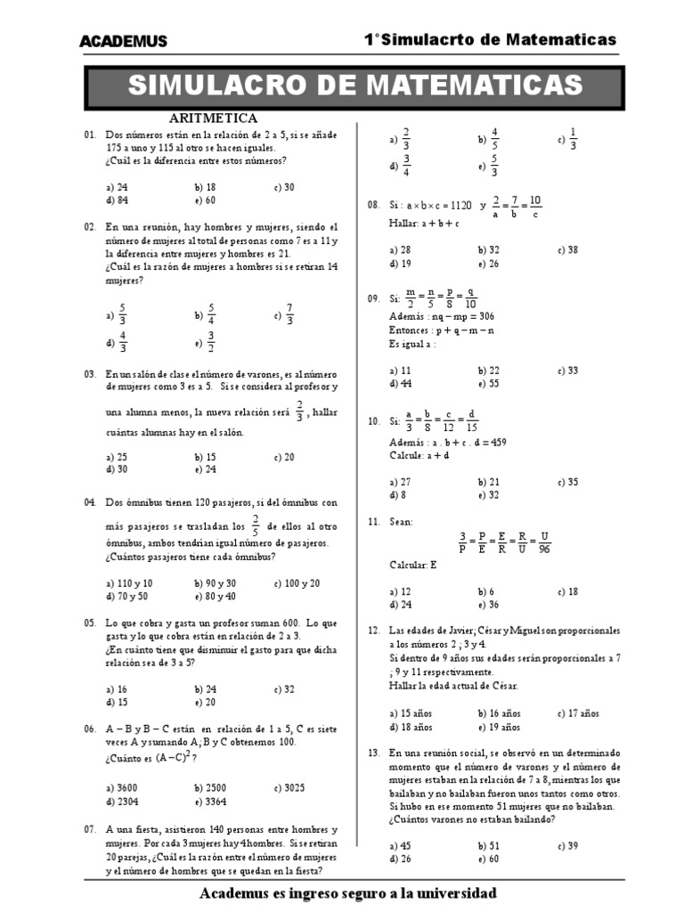 1° Simulacro de Matematicas | PDF