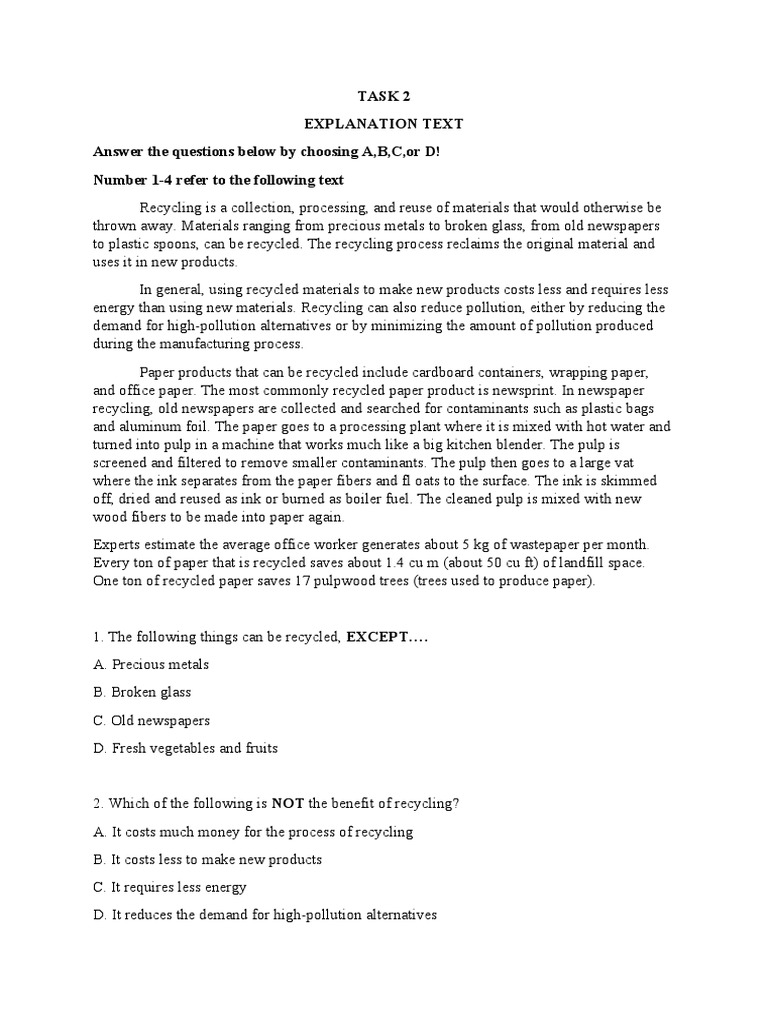 Task 2 Explanation Text New | PDF | Human Digestive System | Recycling