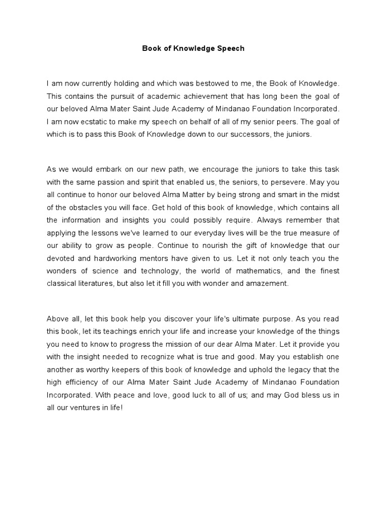 Book of Knowledge Speech | PDF