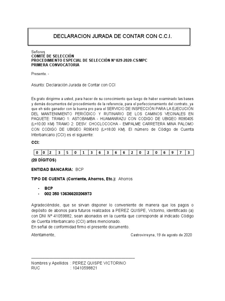 Carta de Autorizacion de Cci | PDF