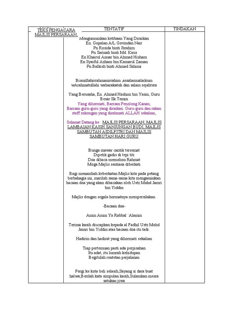 Teks Emcee Majlis Perpisahan 2022 | PDF