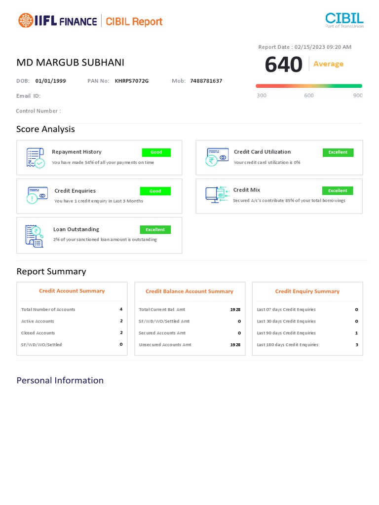 PDF Cibil Report PDF | Download Free PDF | Loans | Finance & Money ...
