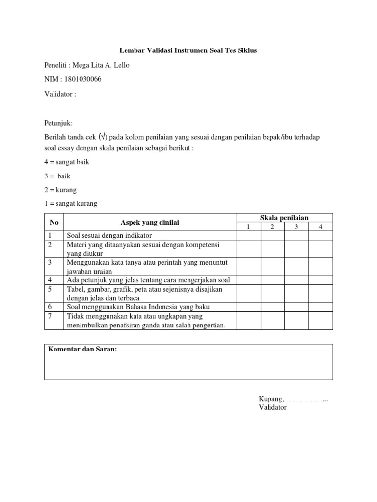 Lembar Validasi Instrumen Soal Tes Siklus | PDF