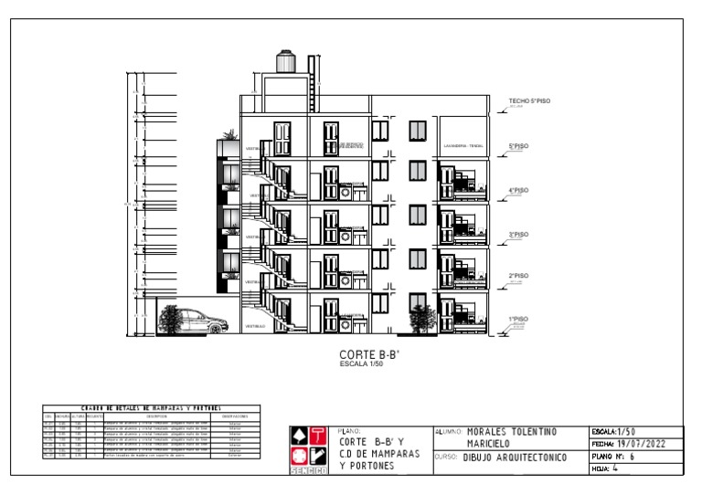 Corte B-B': Corte B-B' Y C.D de Mamparas Y Portones Morales Tolentino Maricielo Dibujo ...