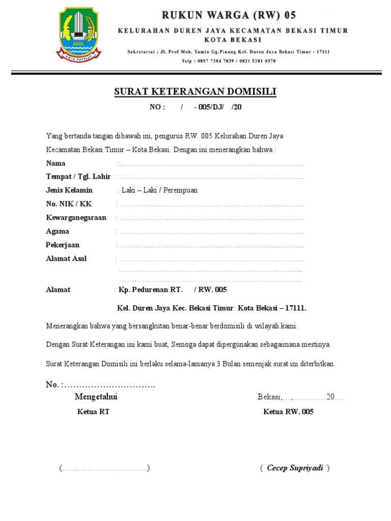 Surat Keterangan Domisili 005 2 | PDF