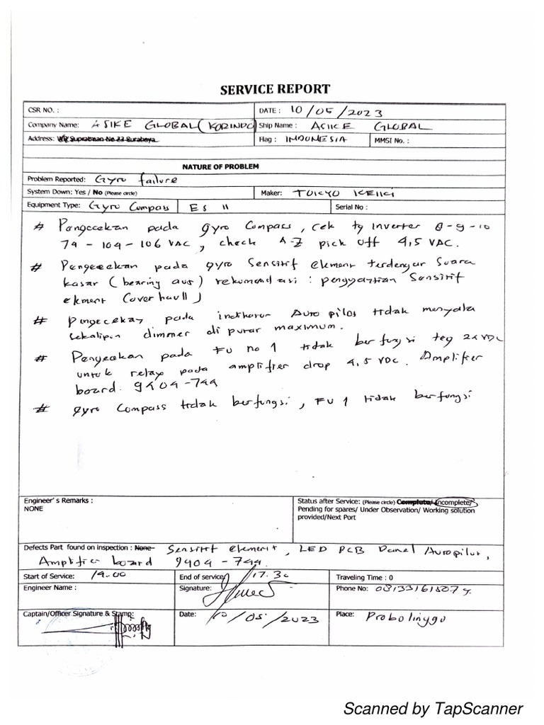 Service Report Teknisi 10 May 2023 | PDF