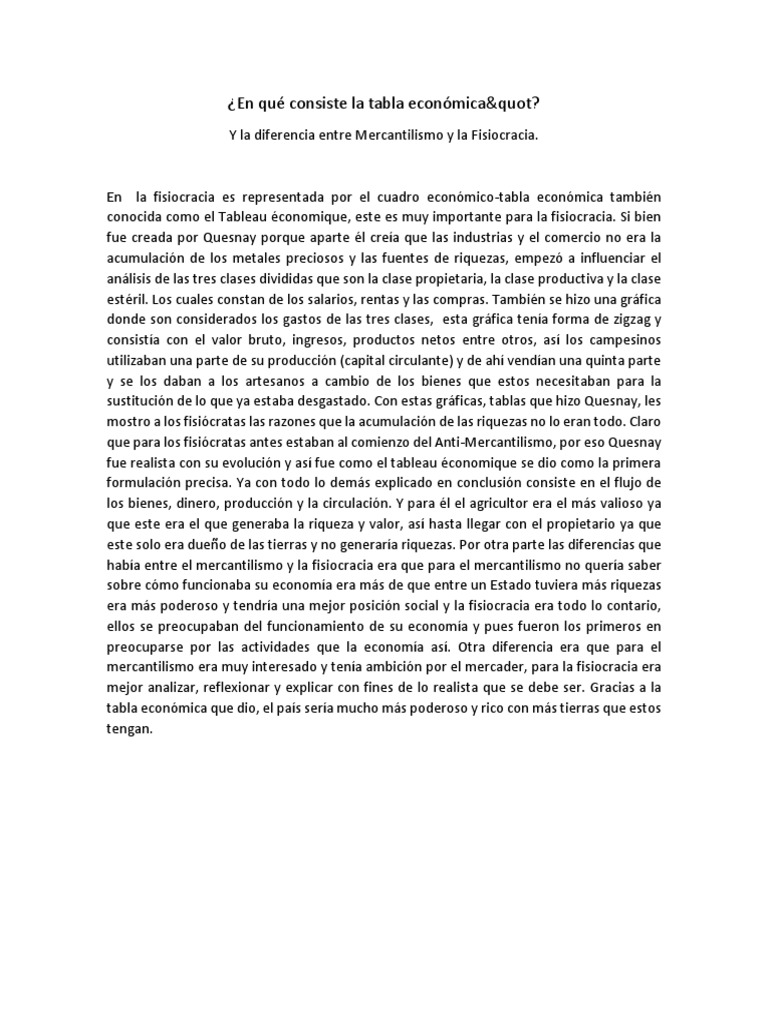 Fisiocracia, en Qué Consiste La Tabla Económica | PDF | Mercantilismo ...