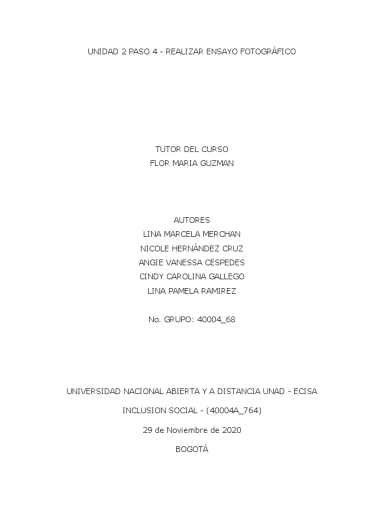 Unidad 2 Paso 4 - Realizar Ensayo Fotográfico - Grupo 68 | PDF | Historia