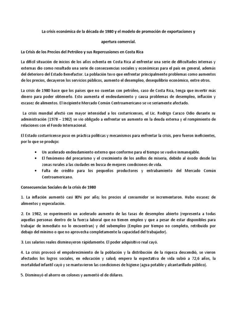 Crisis económica de 1980 en Costa Rica | PDF | Política