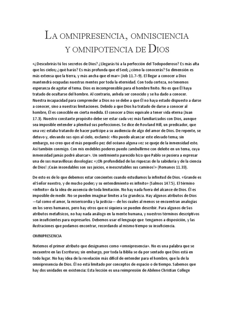 LA OMNIPRESENCIA de Dios | PDF | Dios | Conocimiento