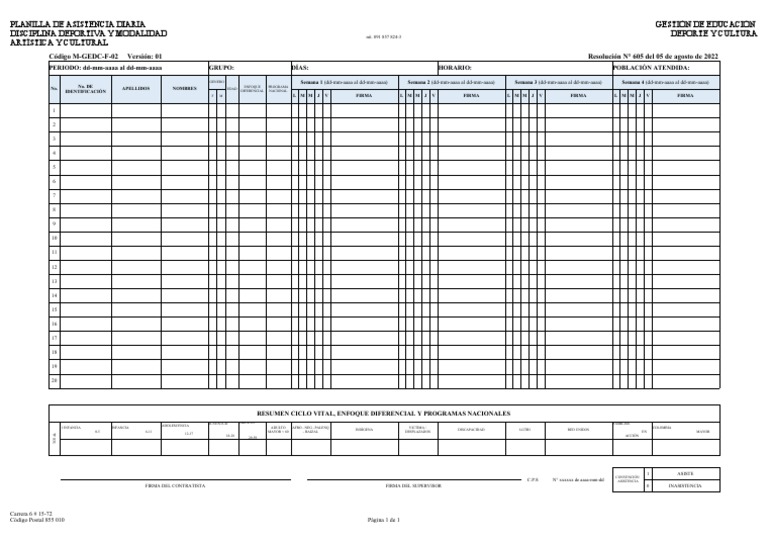 M-GEDC-F-02 Planilla Asistencia Diario | PDF