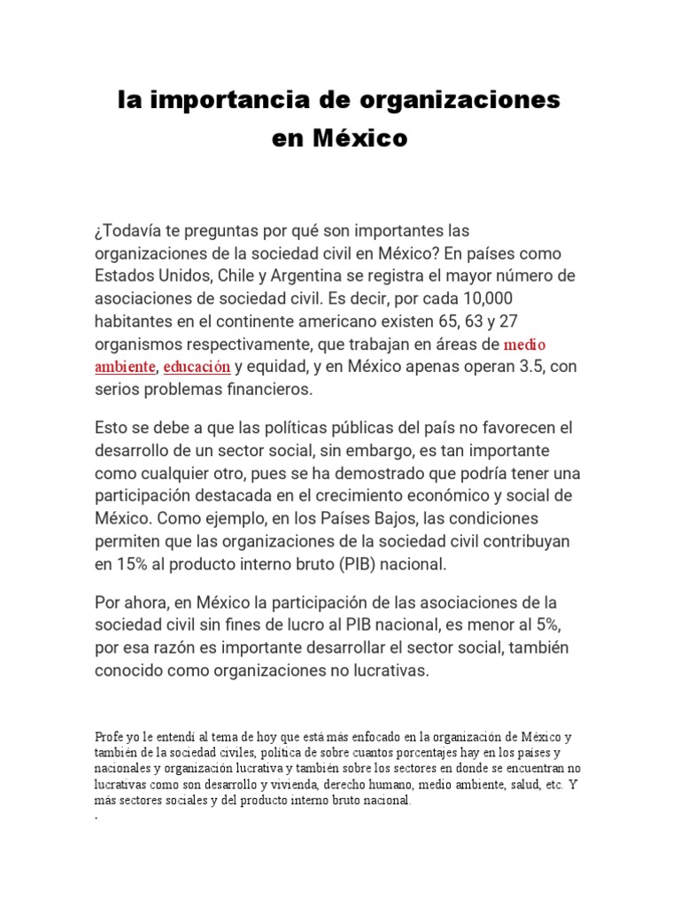 la importancia de organizaciones en México de la chapis | PDF