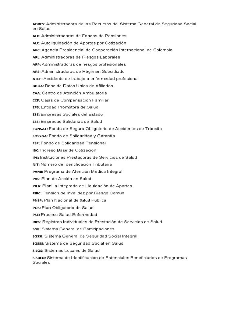 Siglas Usadas en El Sistema General de Seguridad Social Integral | PDF